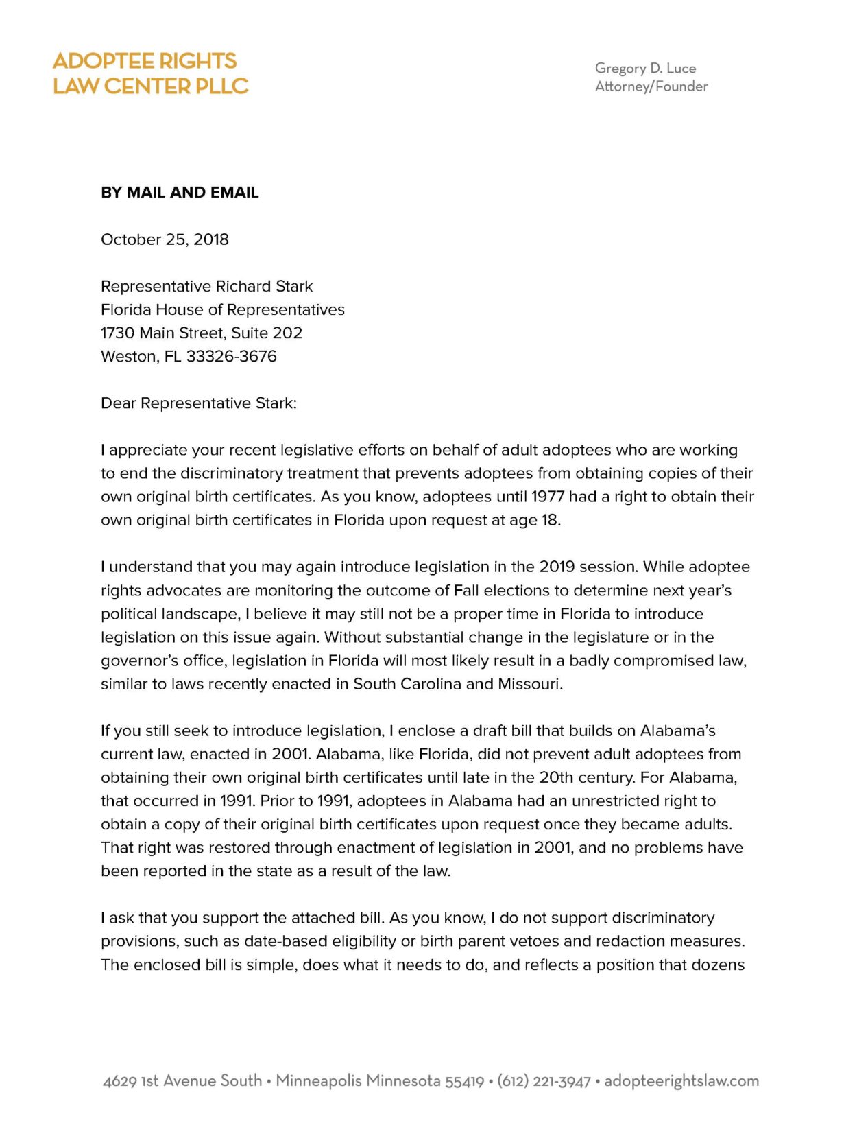 Open Letter to Florida Representative Richard Stark - Adoptee Rights ...